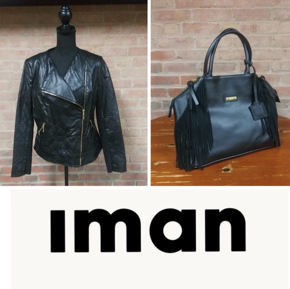 IMAN | Jackets & Coats | Iman Leather Moto Jacket Bag Bundle | Poshmark